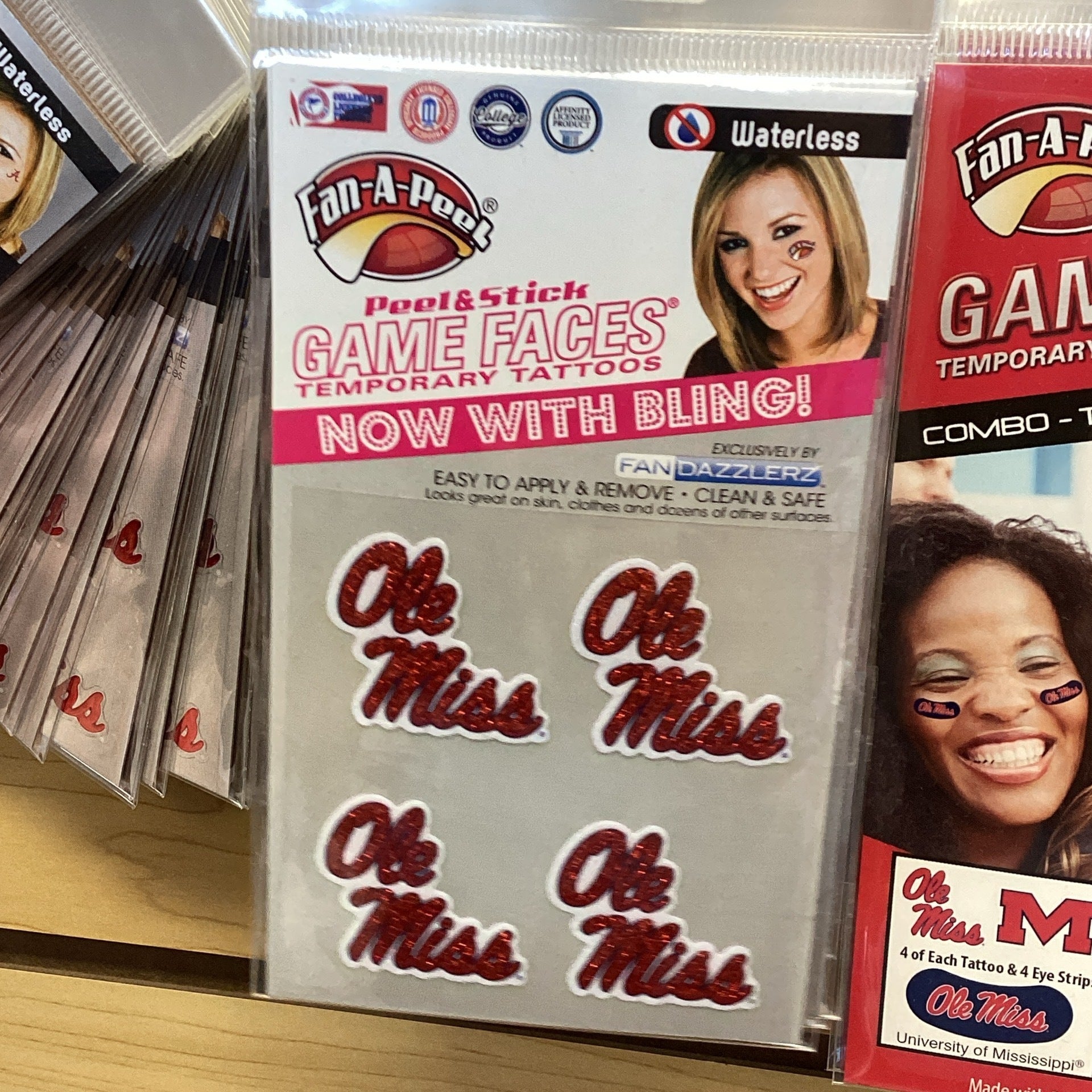 Glitter Red Script OM Face Tat | University Sporting Goods